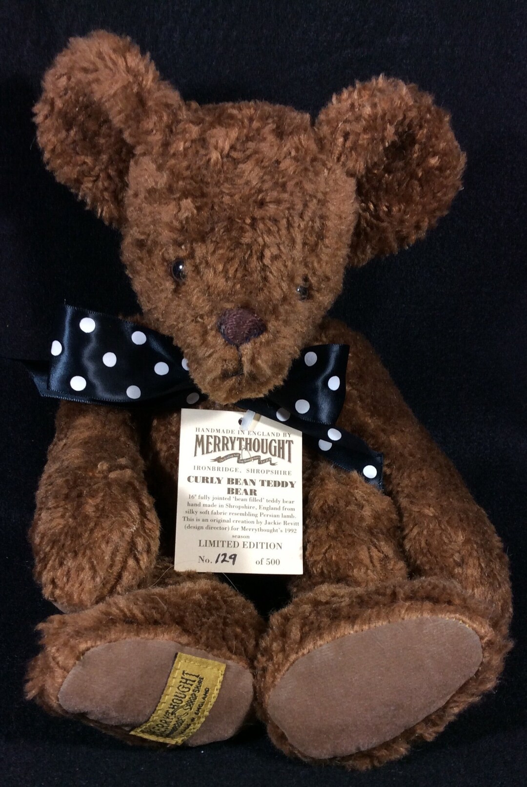 Artisian Curly Bean Teddy Bear Handmade in England by Merrythought, 16 ...