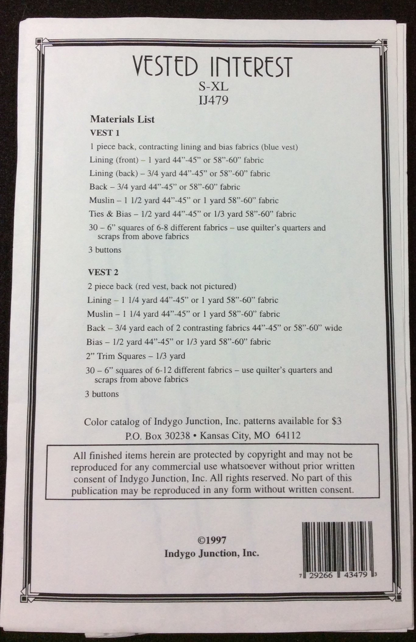 Vested Interest Quilted Vest Pattern IJ479 Size Extra Small | Etsy