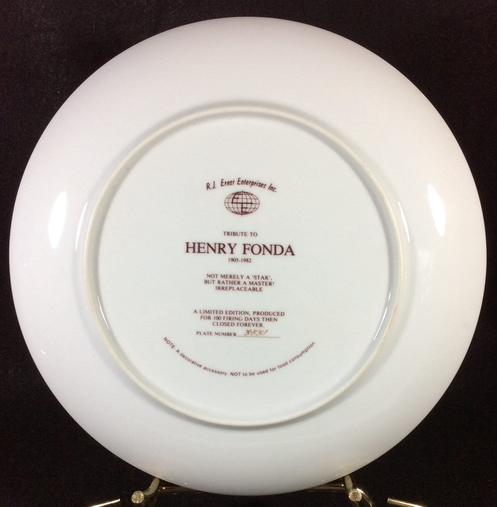 A Tribute to Henry Fonda Collector Plate, Not Merely A Star but Rather ...