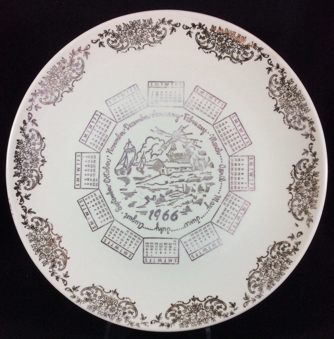 1966 Souvenir Calendar Plate Gold Trimmed Months of the - Etsy