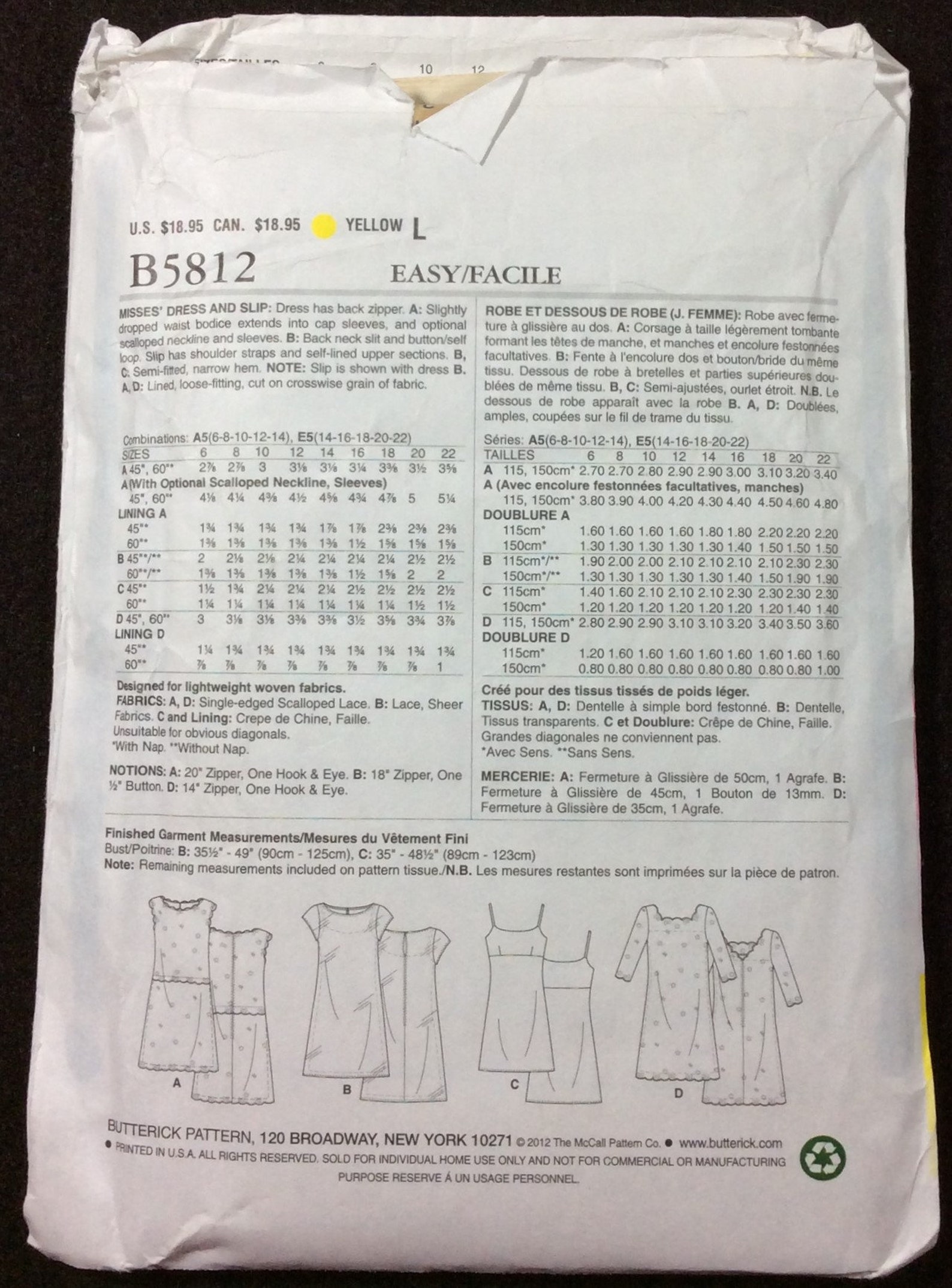 Butterick Misses' Dress and Slip Pattern B5812 Size 6 8 - Etsy