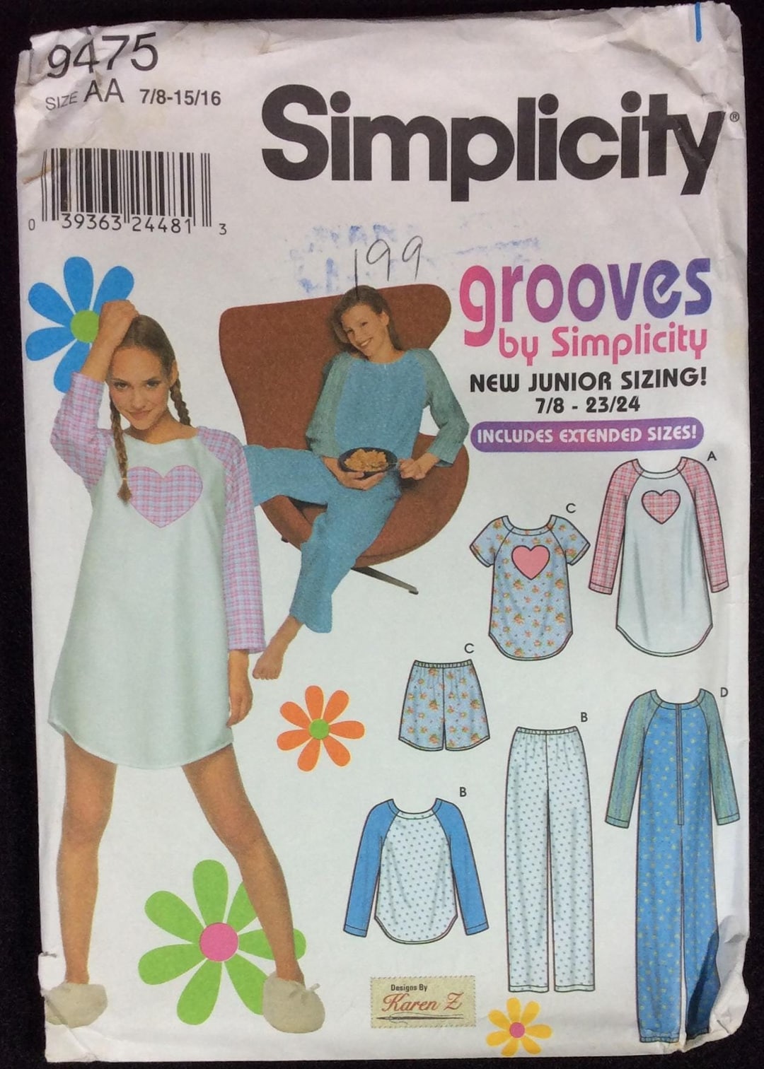 Simplicity Juniors Sleepwear Pattern 9475 Size 7/8, 9/10, 11/12, 13/14 ...