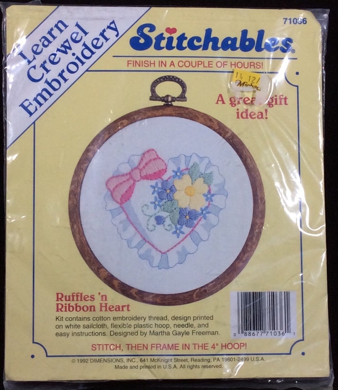 Ruffles N Ribbon Heart From Stitchables, Learn Crewel Embroidery ...