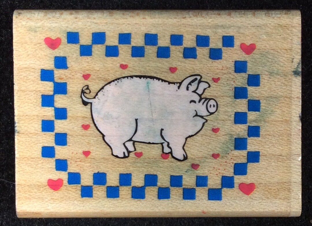 Happy Pig Wood Mounted Rubber Stamp From Rubber Stampede, 723D, Farm ...