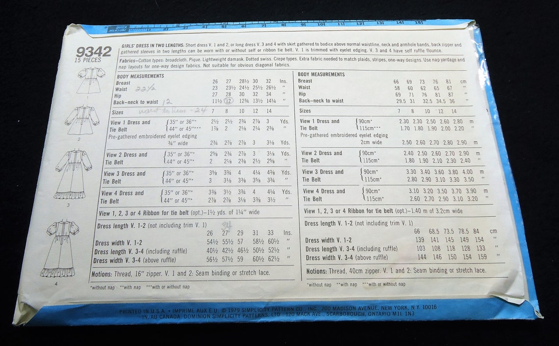 Simplicity Girls' Dress in Two Lengths Pattern 9342 Size 8 - Etsy