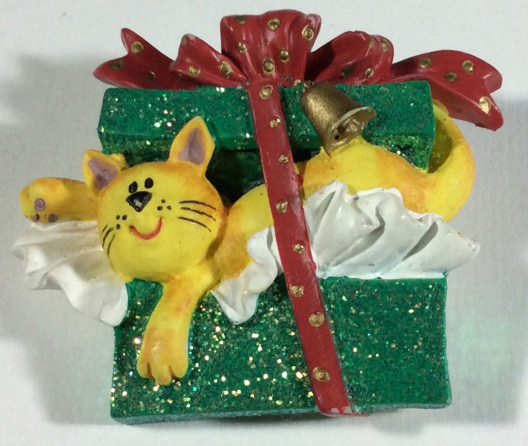 Cat in Gift Box, Present, Resin Lapel Pin, Brooch, Kitty, Kitten ...