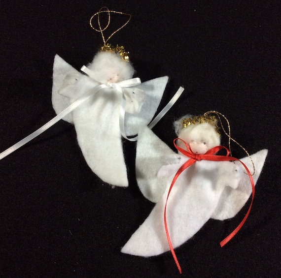 Two Handmade Felt Angel Ornaments Felt Ribbon Wood Bead - Etsy