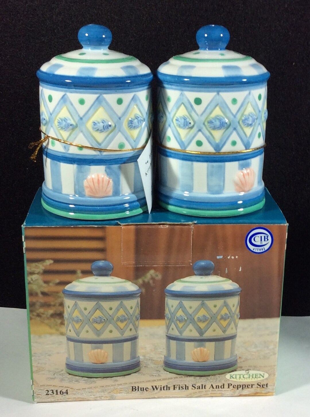 Blue Nautical Salt and Pepper Shaker Set With Rattan With Geometric ...
