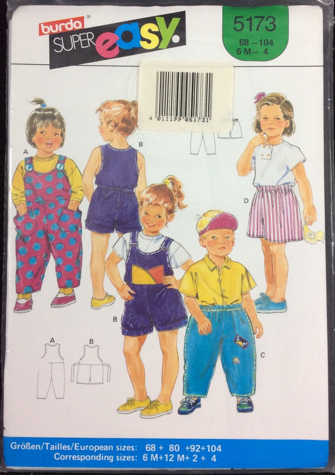 Burda Super Easy Infant Toddler Overall, Shorts, Pants, Romper Pattern ...