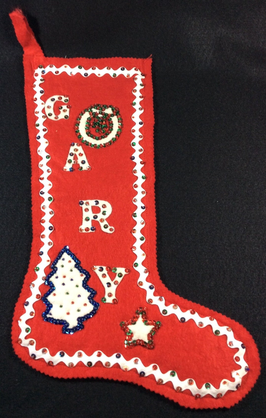MCM Gary Red Felt Christmas Stocking, 60's, Mid Century, Sequins, Seed ...