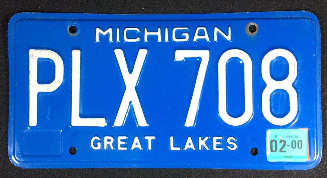 Michigan Metal License Plate, Blue, White, Great Lake State, Automobile ...