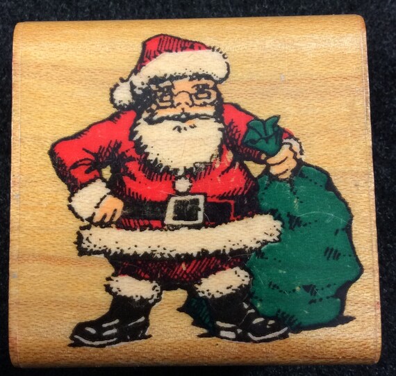Wood Santa With Bag Wood Mounted Stamp | Etsy