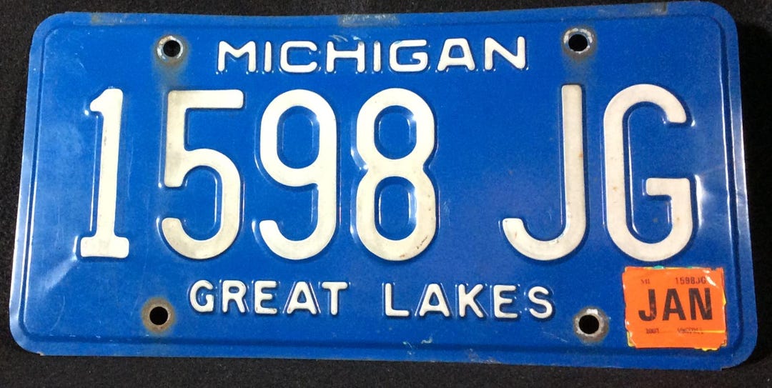 Michigan Metal License Plate, Blue, White, Great Lake State, Automobile ...