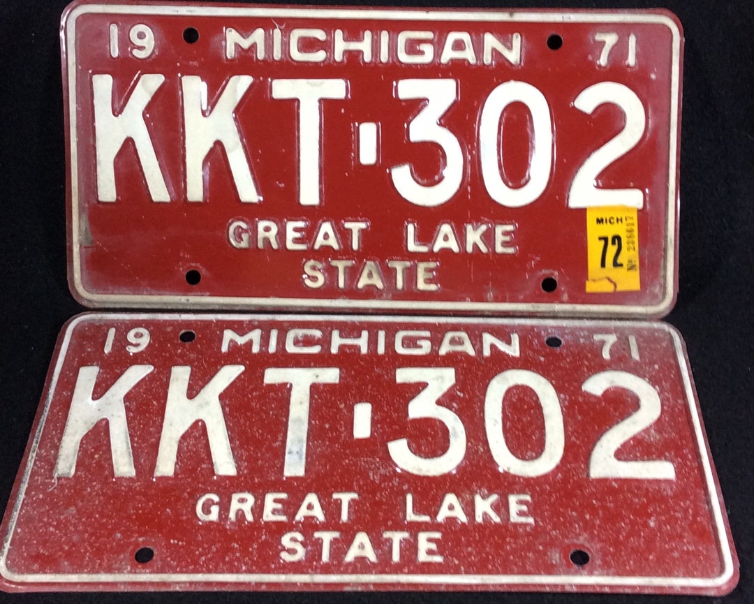 1971 Michigan Front and Back Great Lake State Metal License Plate, Red ...