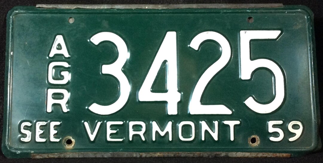 1959 See Vermont Metal License Plate, Green, White, Automobile, Auto ...