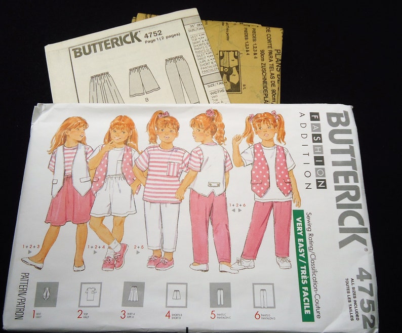 Butterick Children's Vest Top Skirt Shorts and Pants - Etsy
