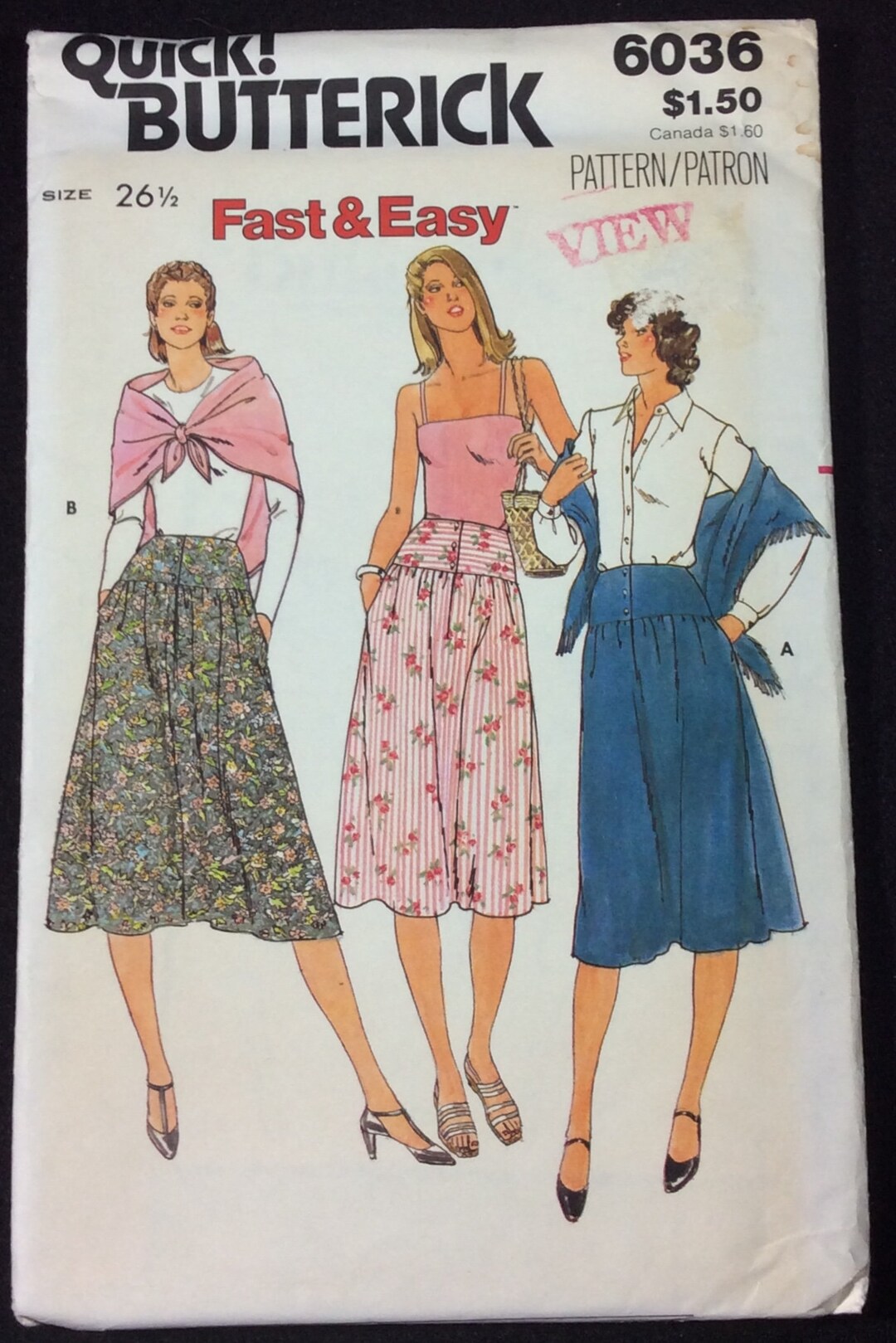 Quick! Butterick Skirt and Shawl Pattern 6036 Waist 26 1/2 Hip 36 Fast ...