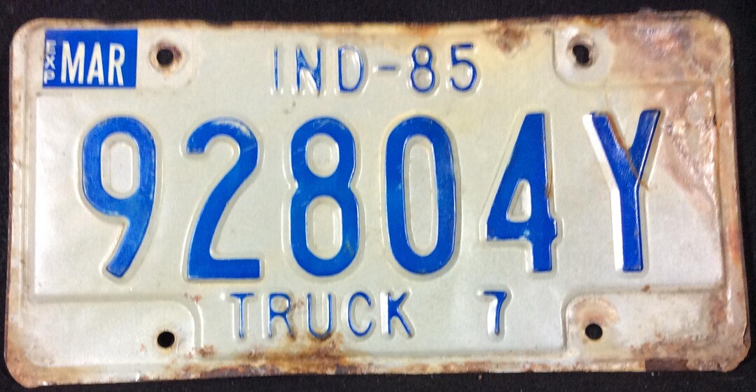 1985 Indiana Truck Metal License Plate, Beige, Blue, Automobile, Auto ...