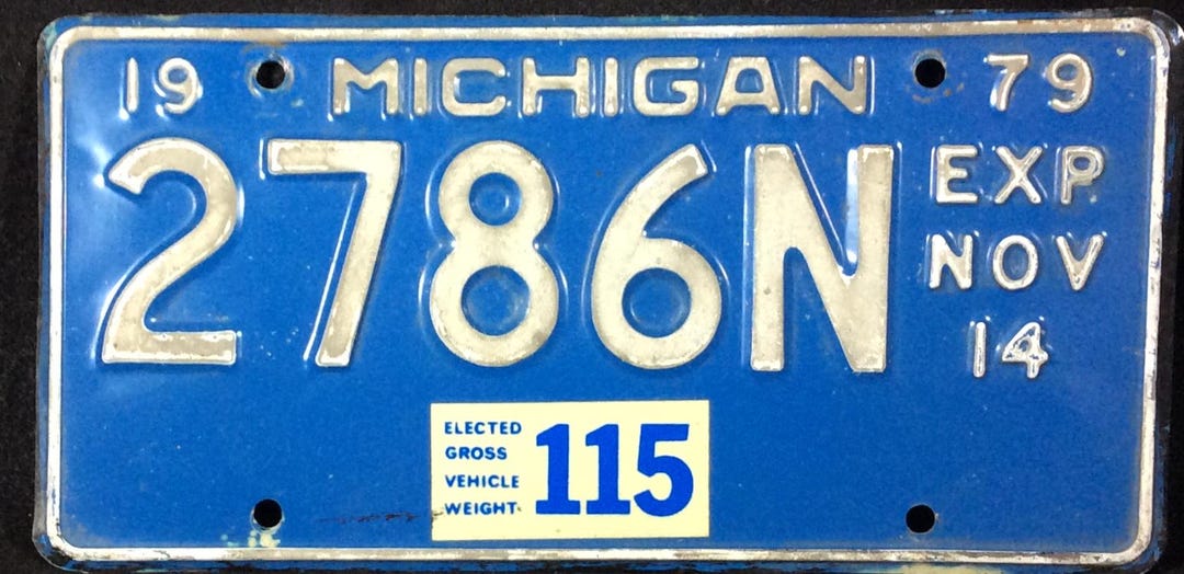 1979 Michigan Elected Gross Vehicle Weight Metal License Plate, Blue ...