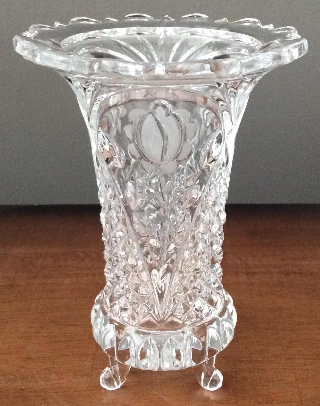 European Collection 24% Lead Crystal Vase, Footed, Floral, Flowers ...