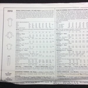 Mccall's Misses Dress or Shirt, Top and Pants Pattern 2313 Size 14 Made ...