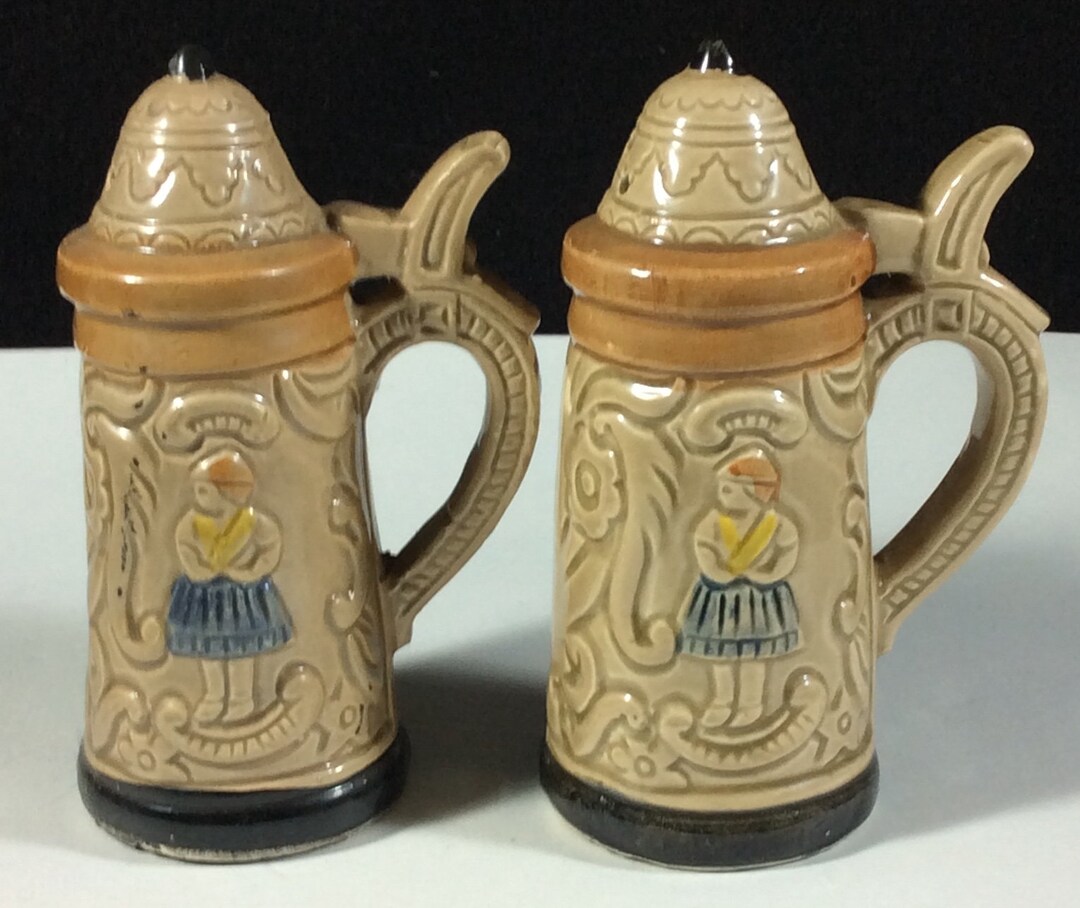 Beige Beer Stein Ceramic Salt and Pepper Shaker Set, Retro, Kitch, Mid ...