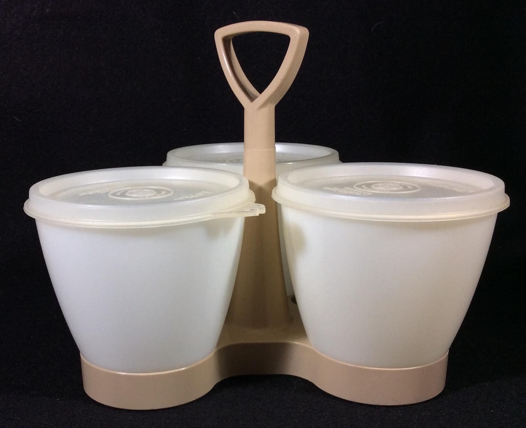 Vintage Tupperware Condiment Caddy / Server Almond Base With Sheer ...