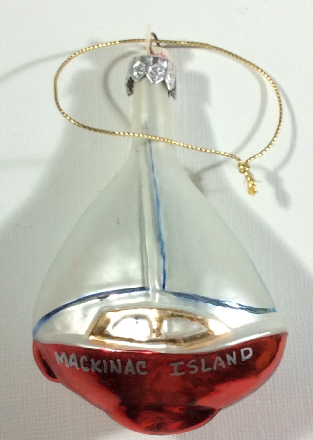 Red and White Mackinac Island Sailboat Christmas Glass Ornament ...