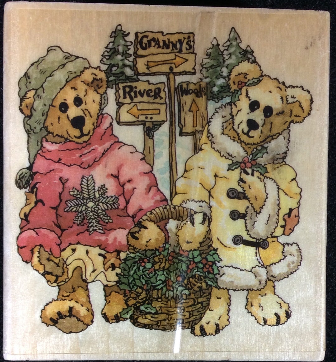 Edmund and Bailey Gathering Holly Boyd Bear Collection Wood Mounted Rubber Stamp From Uptown ...
