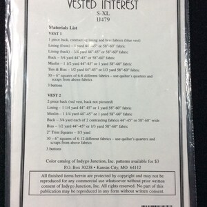 Vested Interest Quilted Vest Pattern IJ479 Size Extra Small - Extra ...