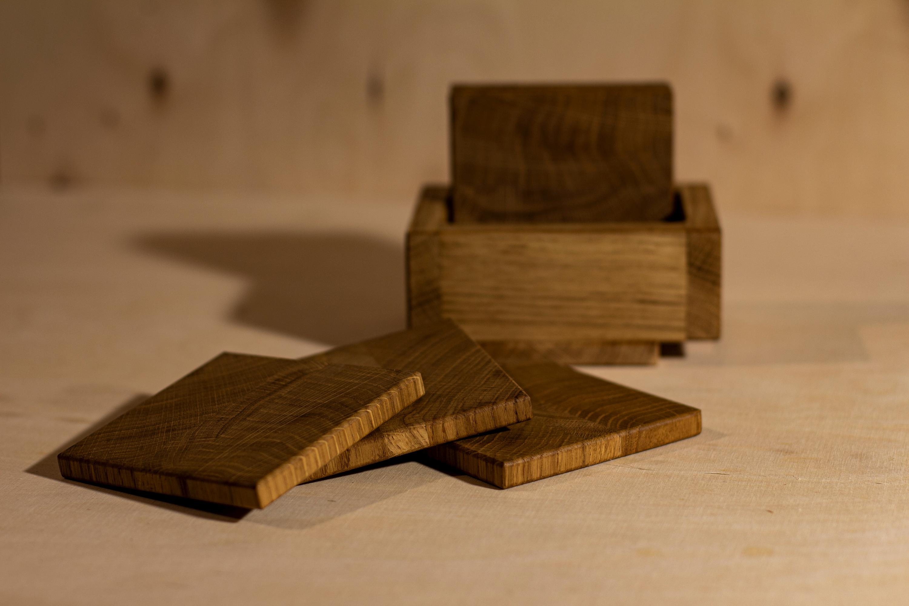 Handmade Oak Wood Coasters With Stand – Set of 6 Coasters - Etsy