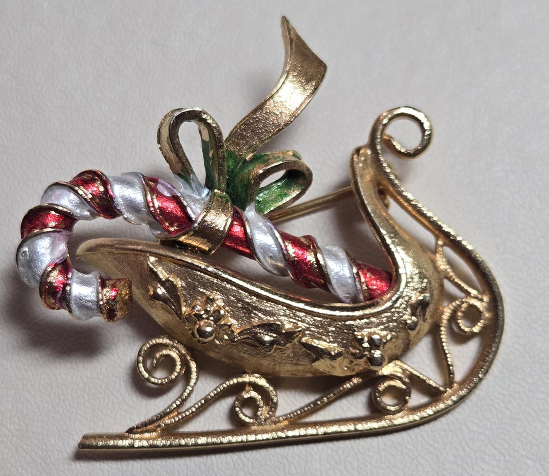 Gorgeous MYLU Santa Sleigh and Candy Cane Brooch in Excellent Condition ...