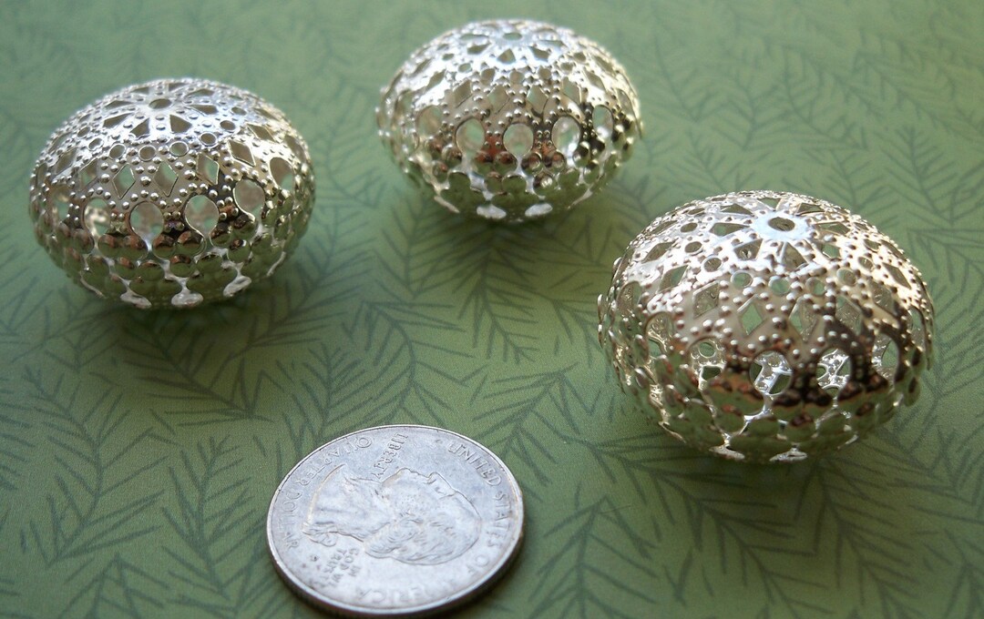 3 Shiny Silver Hollow Metal Mesh Dome Beads - Etsy