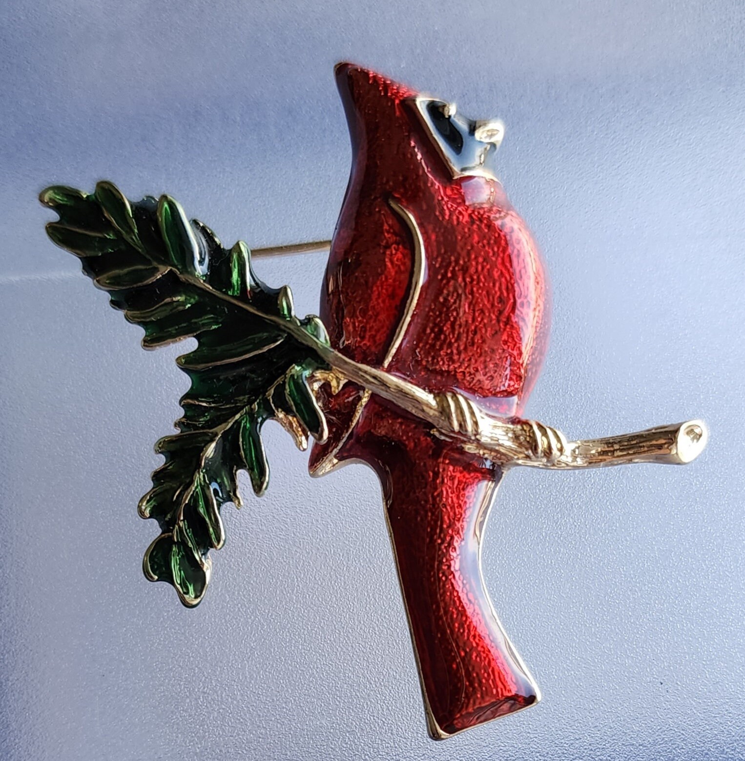 Enamel and Goldtone Bright Red Cardinal on an Evergreen Branch - Etsy