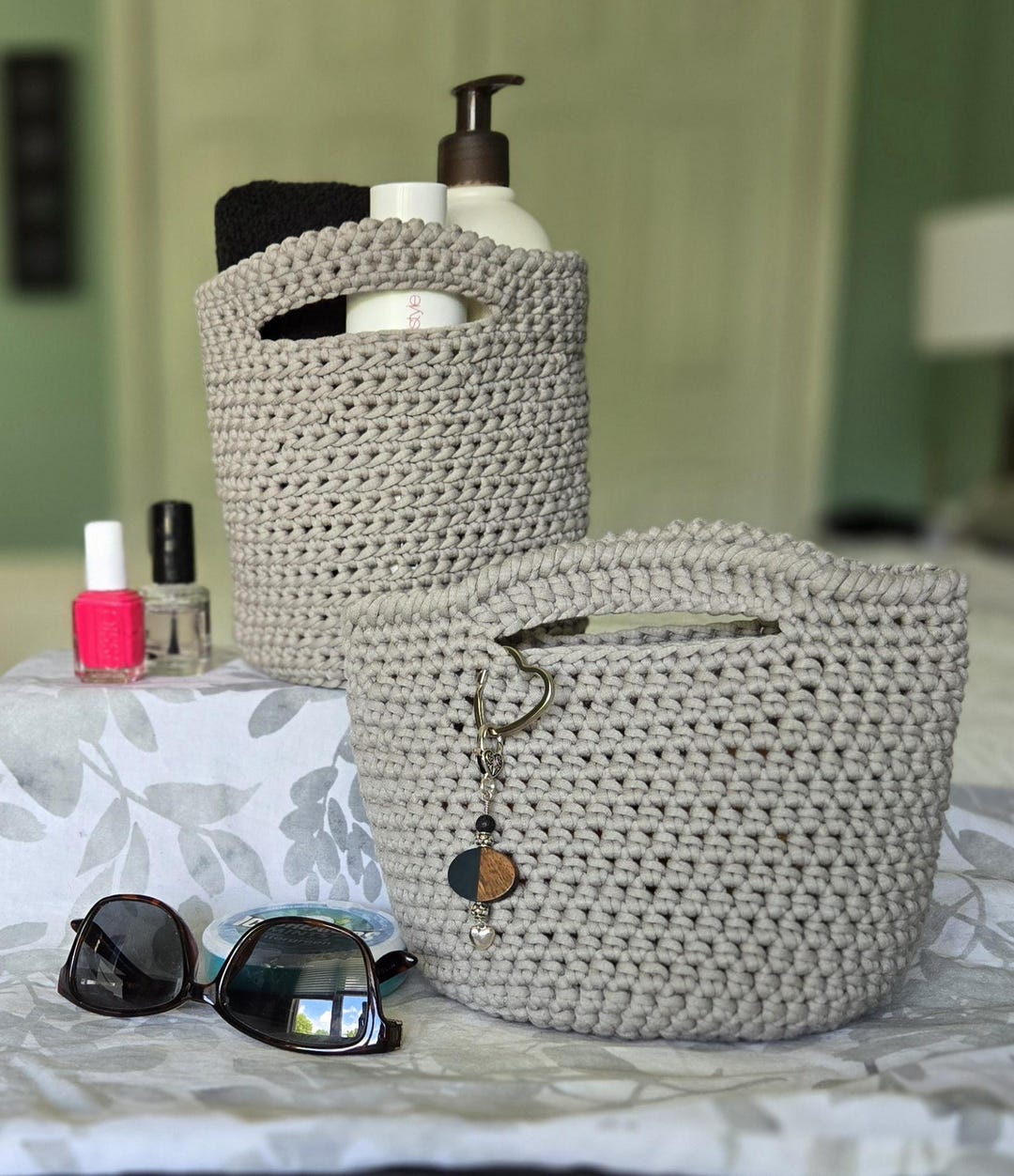 Handmade Soft Sided Crocheted Mini Tote/handbags, With Fun Dangle Drop ...