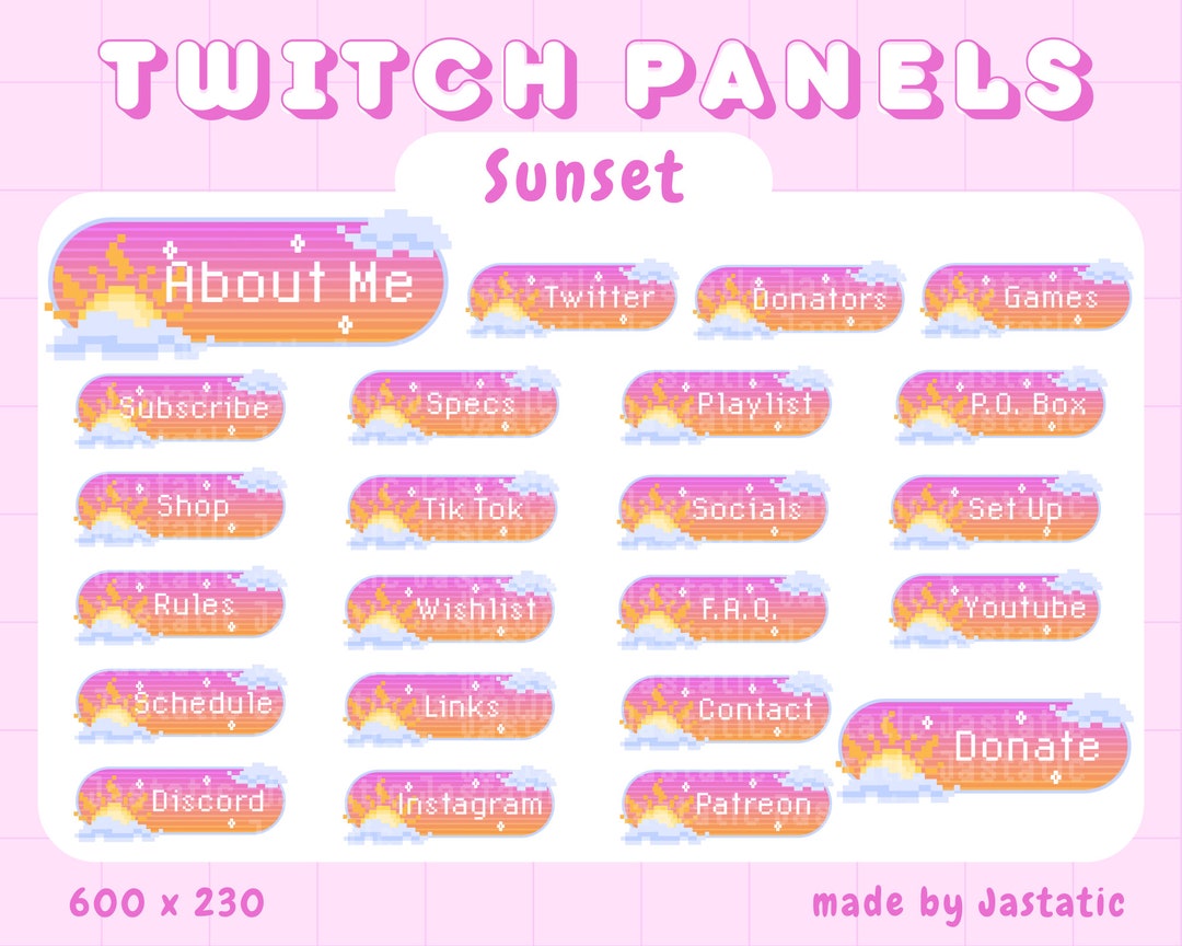 Cute Retro Pixel Sunset Twitch Panels (23) Streamer | Sun| Celestial ...