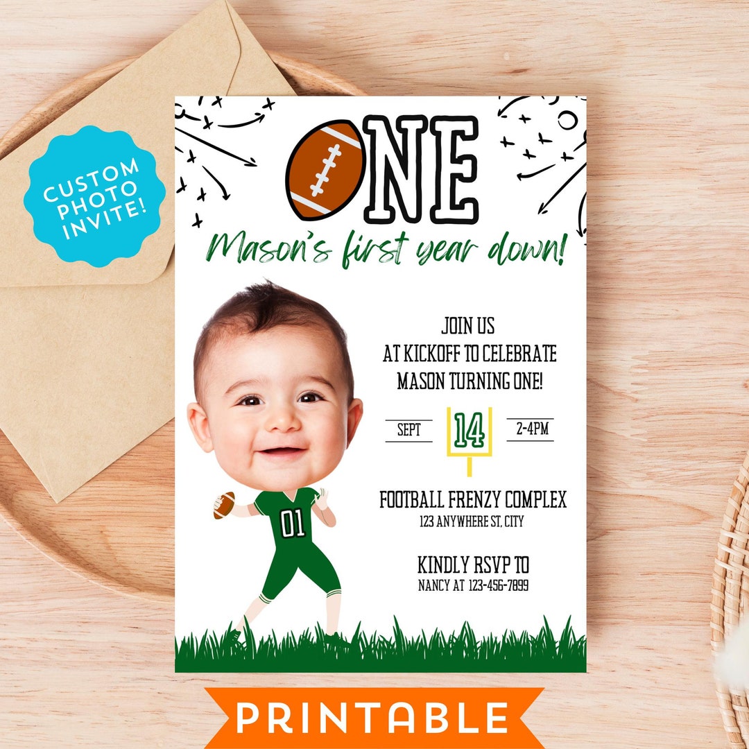 First Year Down Birthday Invitation Digital, Custom Face Photo Invite ...