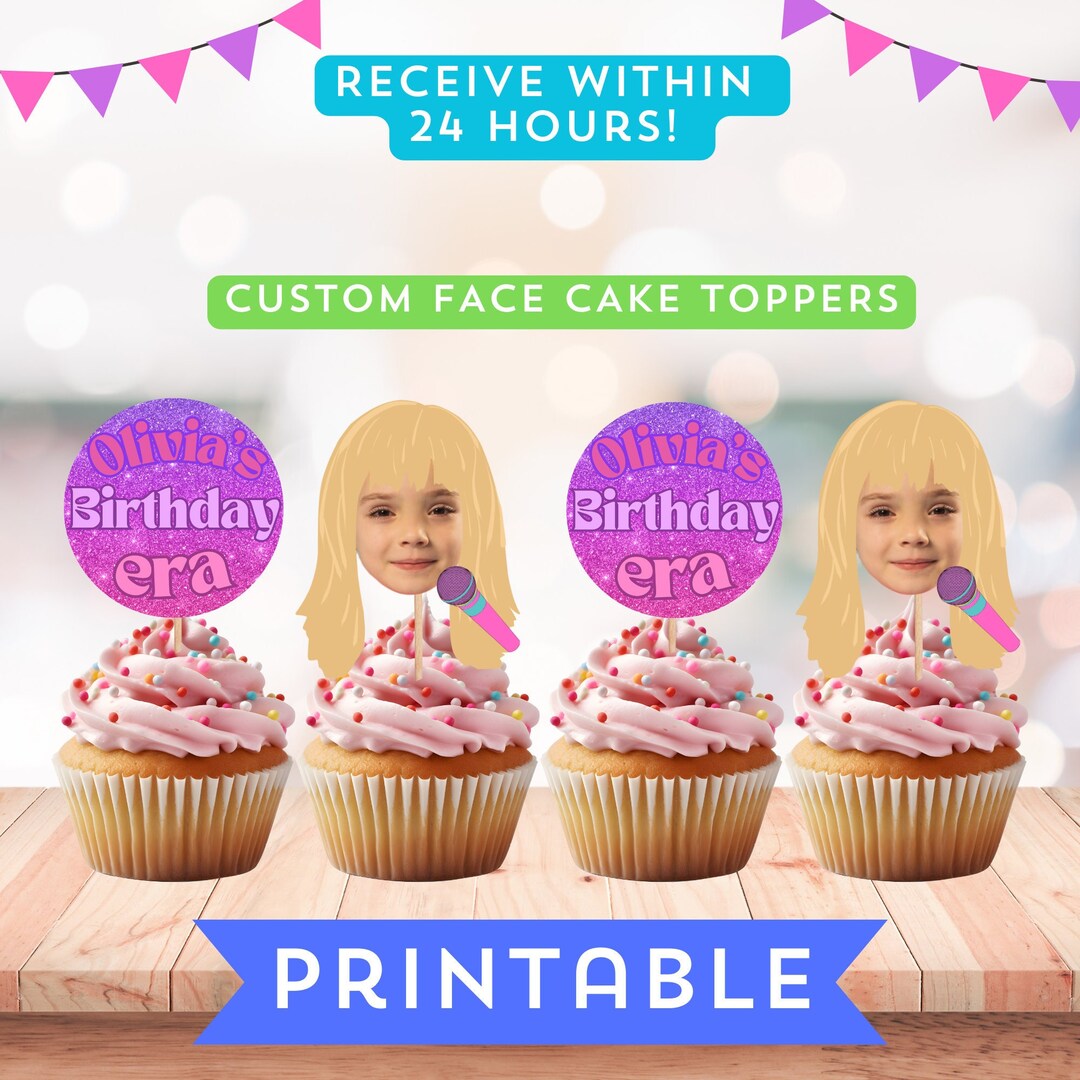 Eras Birthday Custom Face Cupcake Topper, Taylor Swift Party, Eras Tour ...