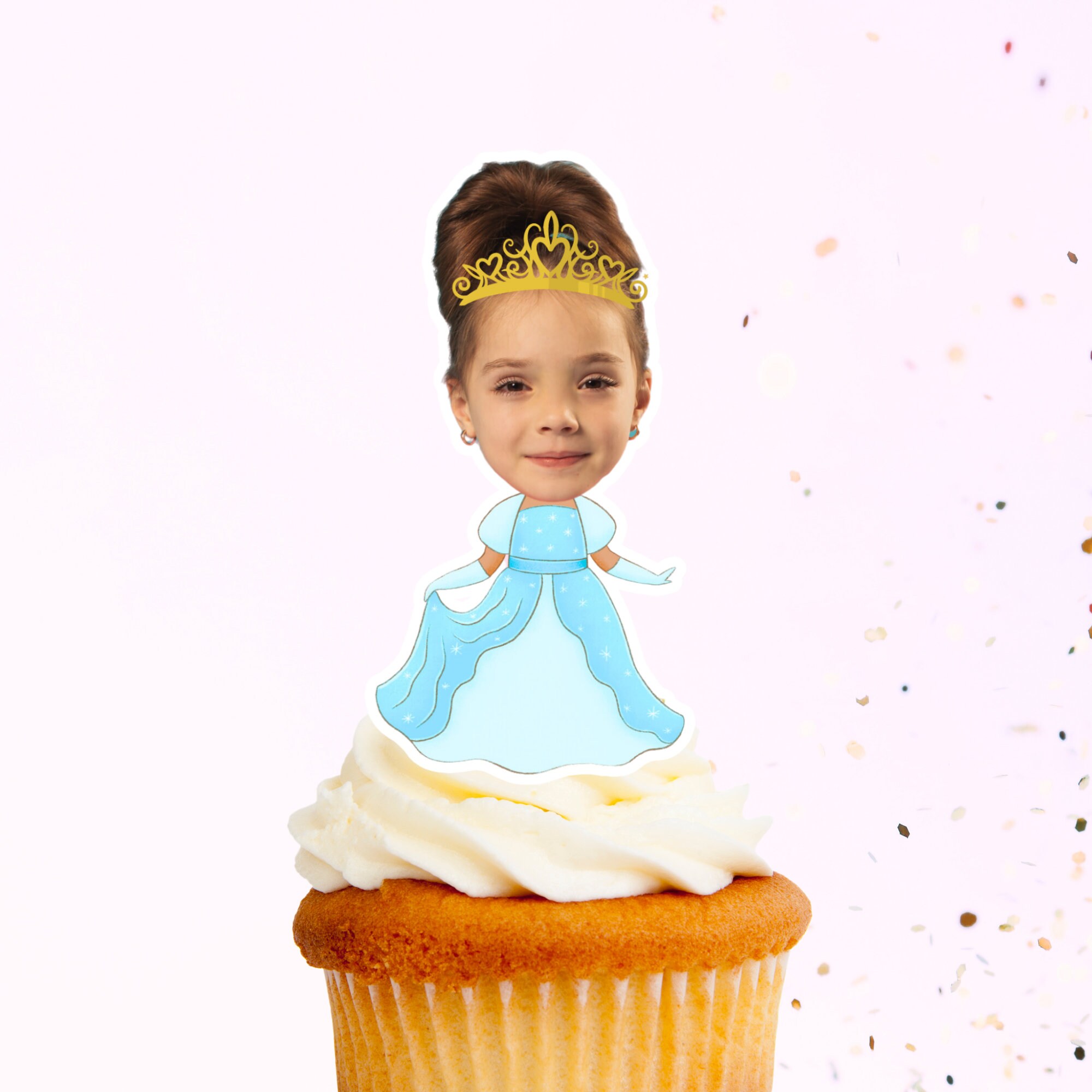 Printable Princess Cake Topper, Face Custom Photo, Sticker Cupcake ...