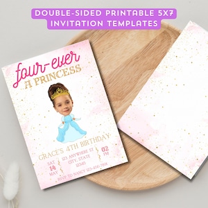 Four Ever Princess Party Invite, Princesses Theme, 4th Birthday Girl ...