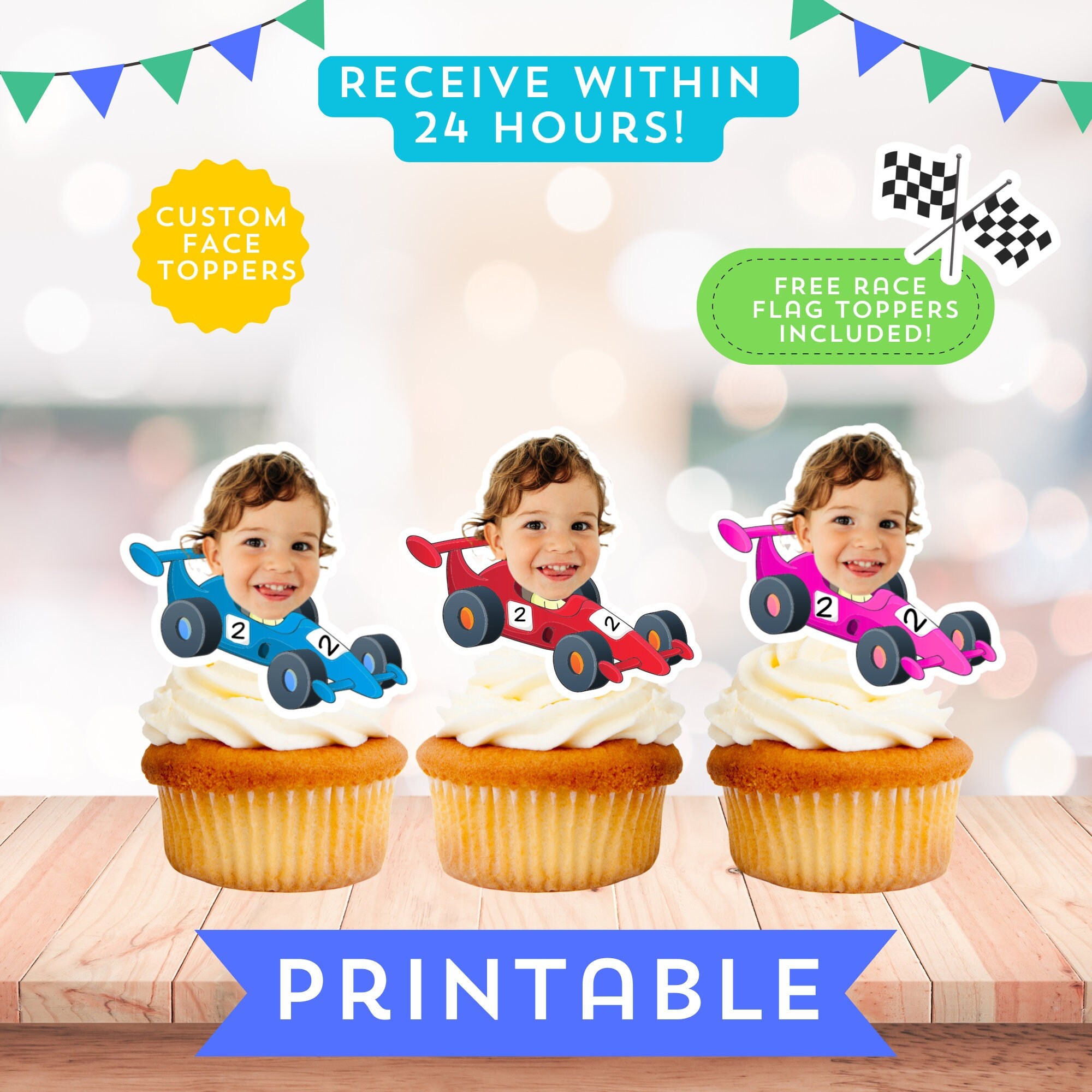 Cupcake Topper Race Car Face, Digital Download Face Photo Cupcake ...