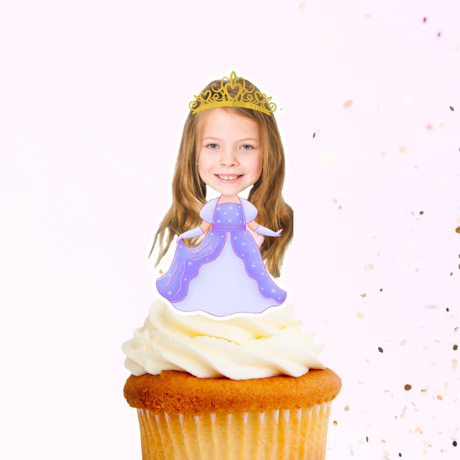 Printable Princess Cake Topper, Face Custom Photo, Sticker Cupcake ...