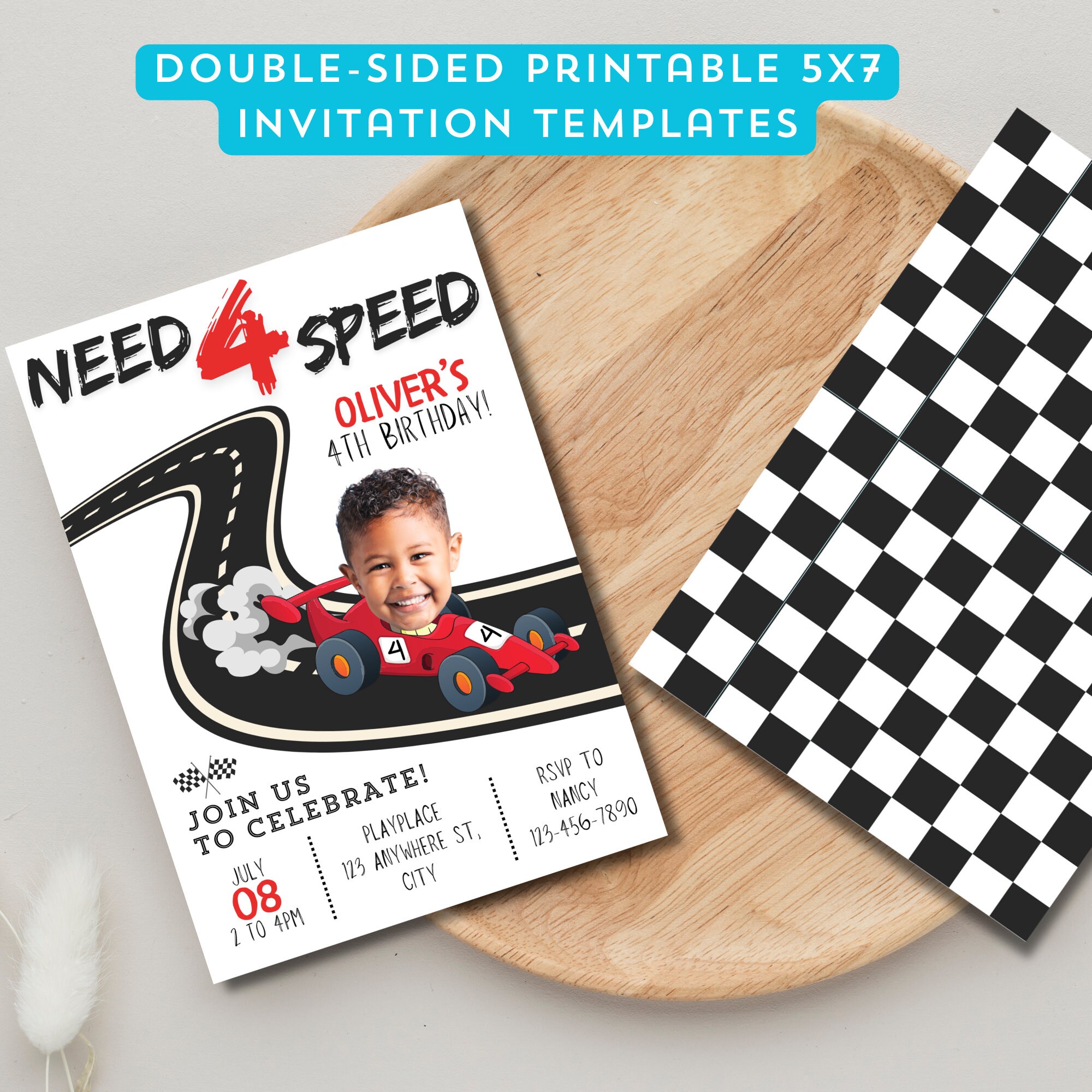 Red Need Four Speed Birthday Invitation Custom Face Photo Cutout Race ...