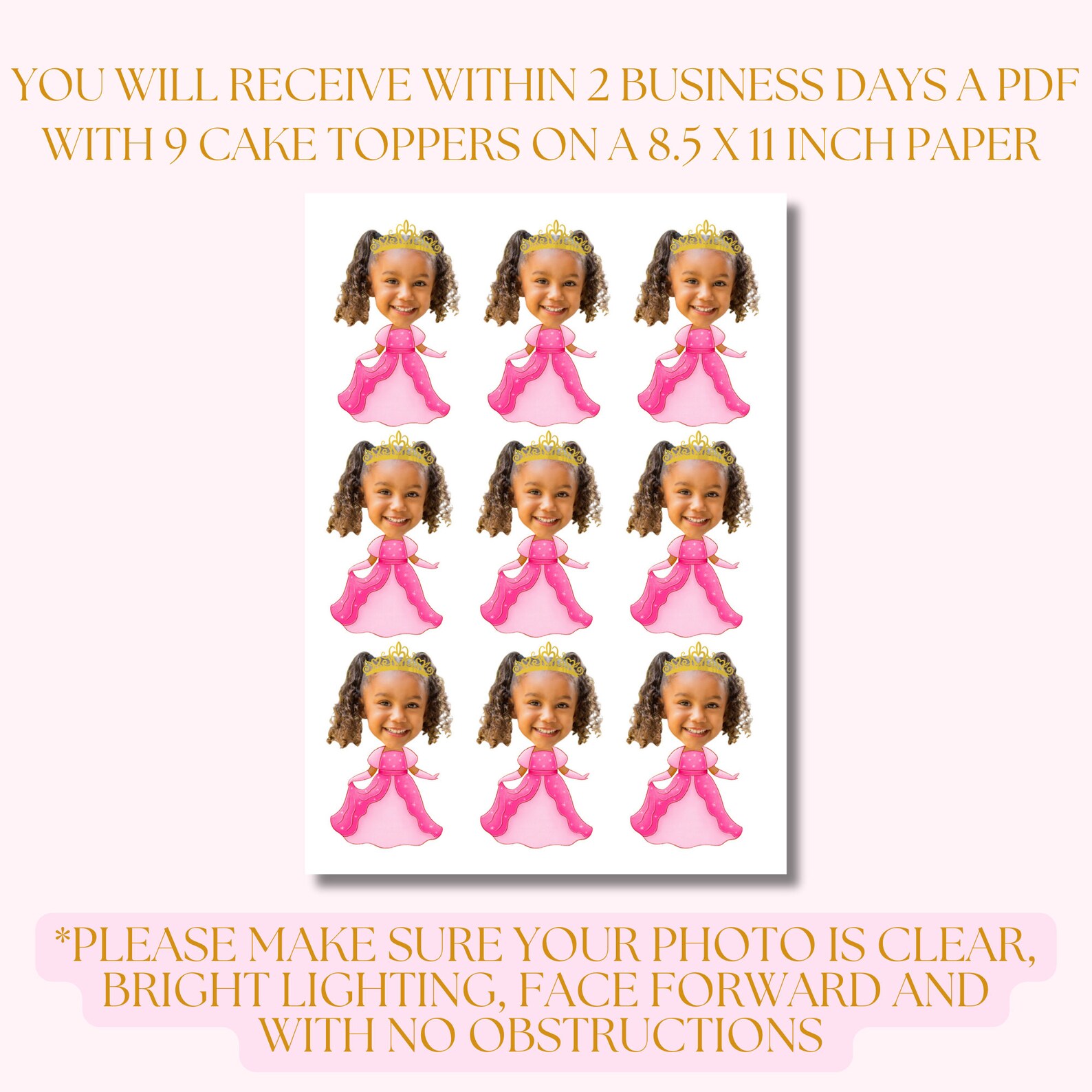 Printable Princess Cake Topper, Face Custom Photo, Sticker Cupcake ...
