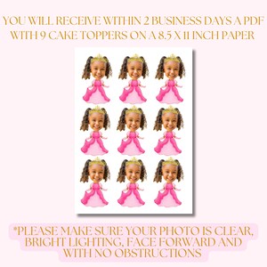 Printable Princess Cake Topper, Face Custom Photo, Sticker Cupcake ...
