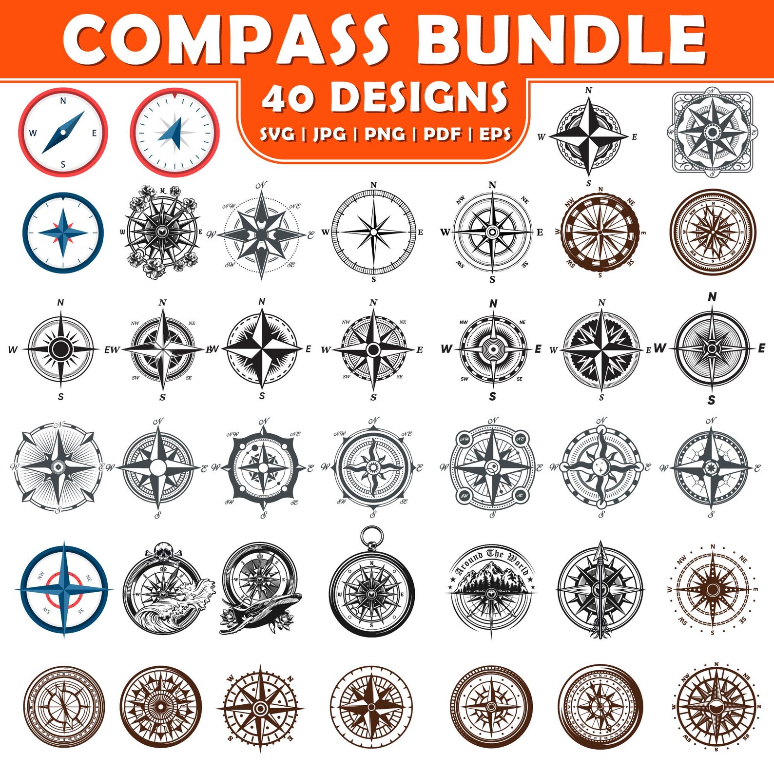 Direction Compass Svg Bundles, Compass Svg Bundles, Compass Rose Svg ...