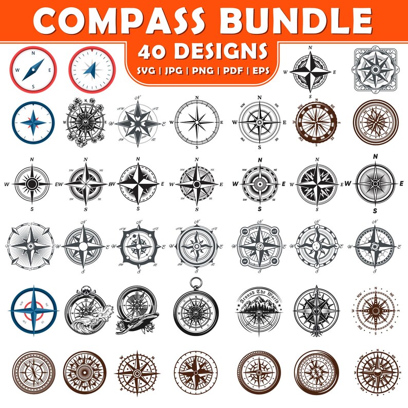 Direction Compass Svg Bundles, Compass Svg Bundles, Compass Rose Svg ...
