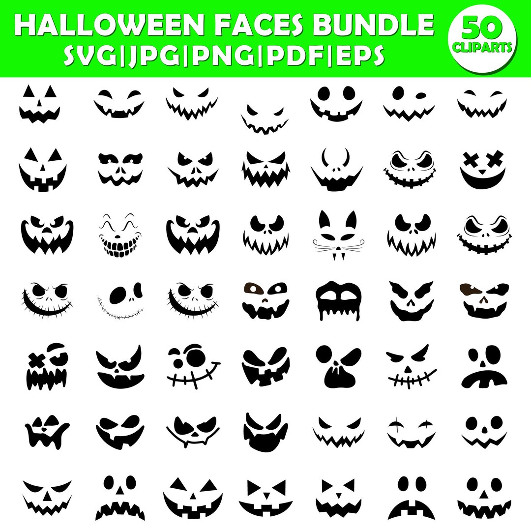 Halloween Faces Svg Bundles, Pumpkin Face Svg, Scary Faces Svg Bundles ...