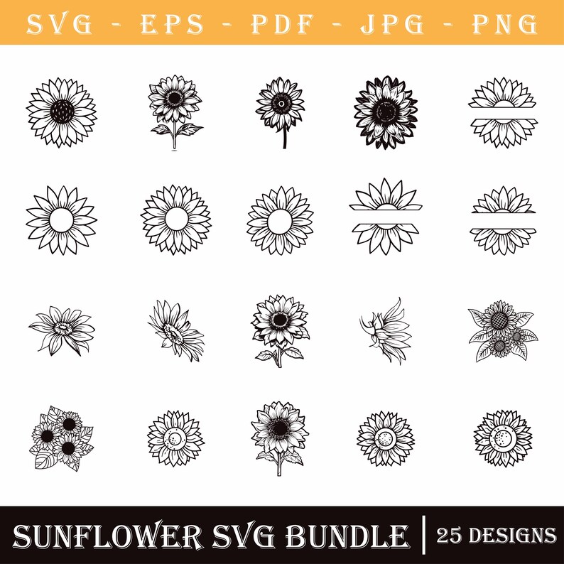 Sunflower Svg Bundles, Sunflower Svg, Sunflower Clipart, Sunflower Cut ...