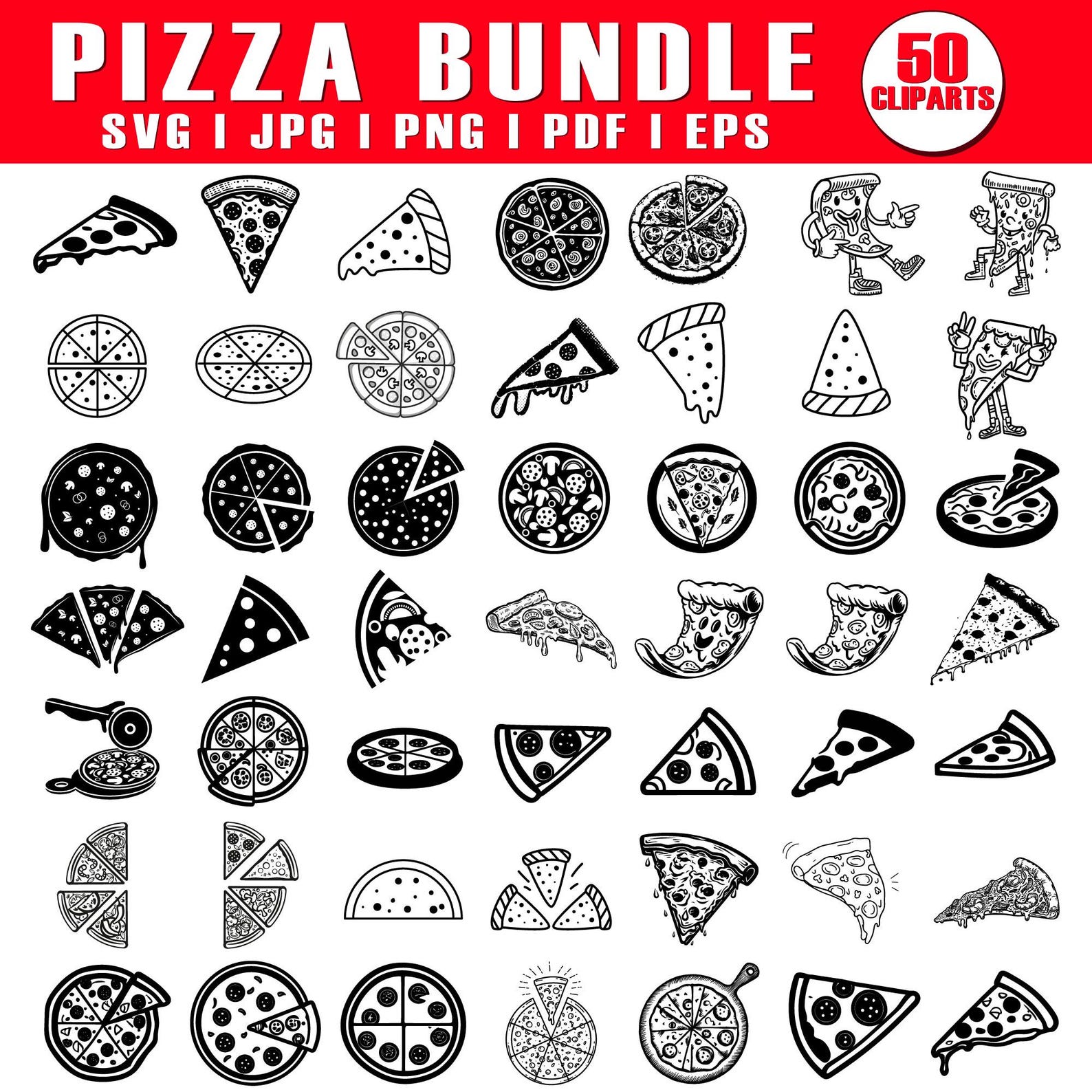 Large Pizza Svg Bundles, Pizza Slice Svg Bundles, Pizza Clipart, Pizza ...